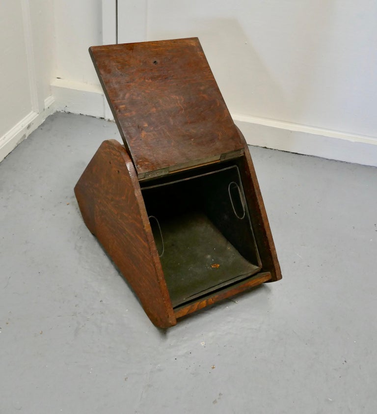 Victorian Oak Coal Box with Liner and Shovel For Sale at 1stDibs