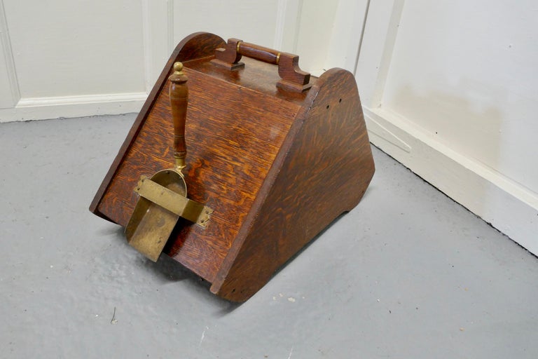 Victorian Oak Coal Box with Liner and Shovel For Sale at 1stDibs