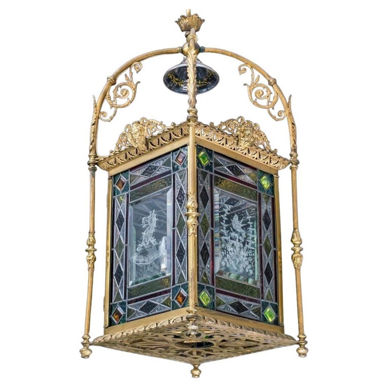 Victorian Period Aesthetic Gilt Brass Hall Lantern For Sale at 1stDibs
