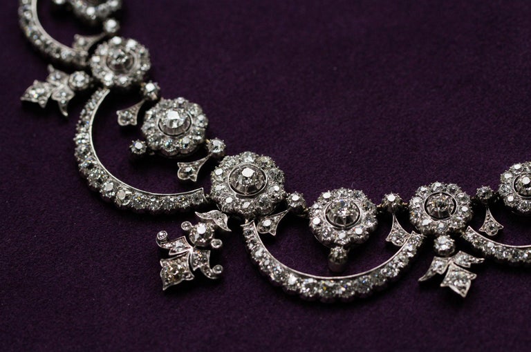 Victorian Silver on Gold Diamond Swag Necklace For Sale at 1stDibs