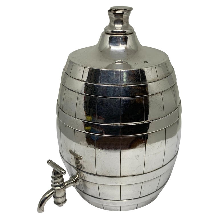 Victorian Solid Silver Whiskey Barrel with Spigot Tap For Sale at 1stDibs
