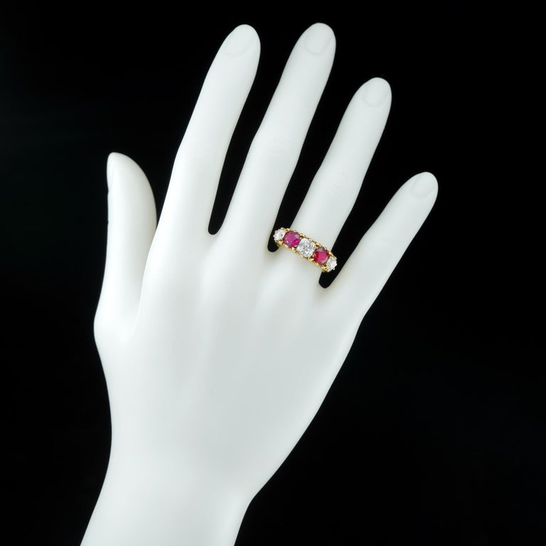 Victorian Style Five-Stone Ruby and Diamond Ring For Sale at 1stDibs