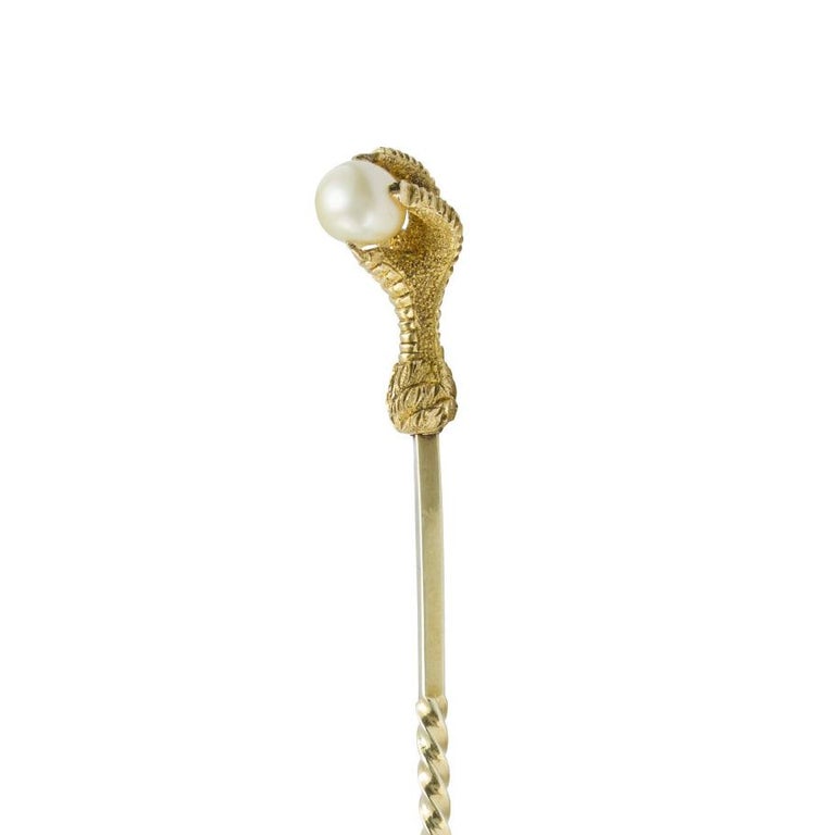 Victorian Yellow Gold and Pearl Talon Pin For Sale at 1stDibs