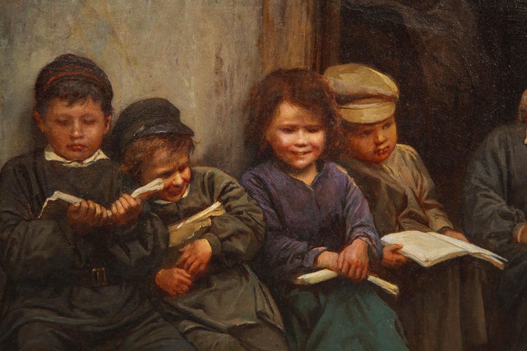 "A Village School" American Oil on Canvas, Kids in Class, Constant ...