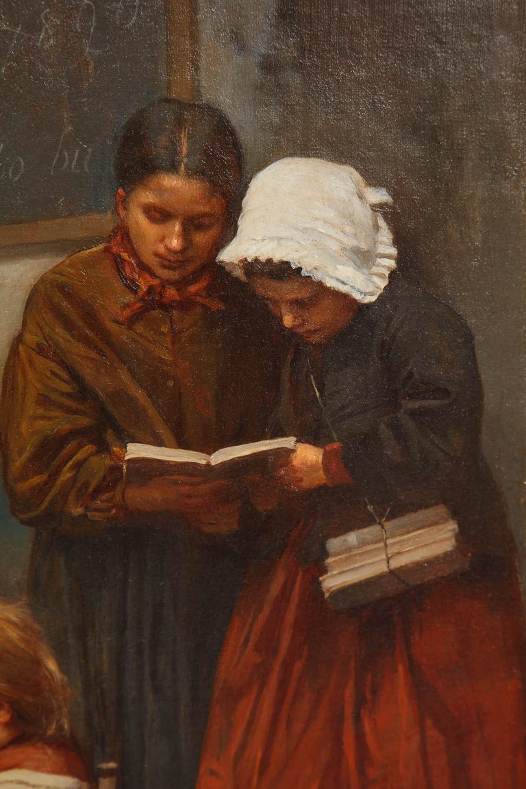 "A Village School" American Oil on Canvas, Kids in Class, Constant ...