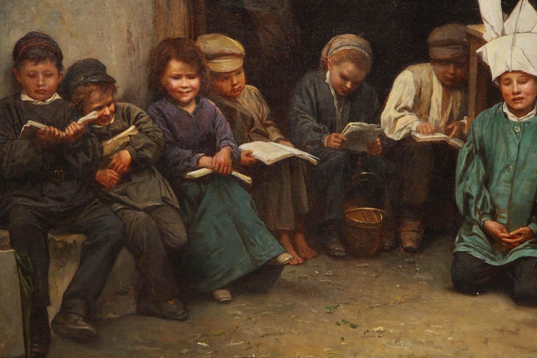 "A Village School" American Oil on Canvas, Kids in Class, Constant ...