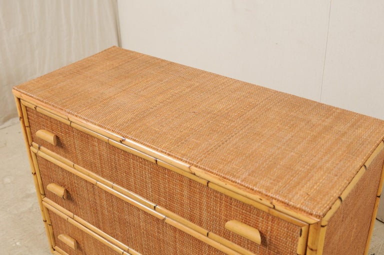 Vintage Bamboo and Handwoven Cane Chest of Three Drawers at 1stDibs