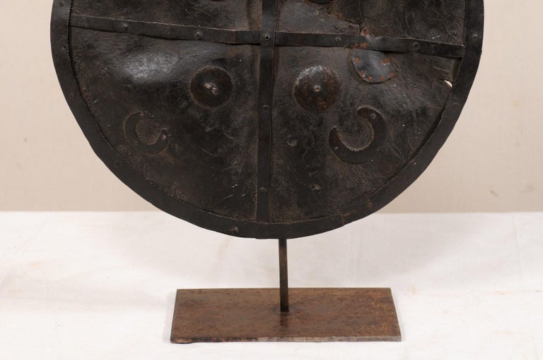 Vintage Ethiopian Leather Shield on Custom Iron Stand For Sale at 1stDibs