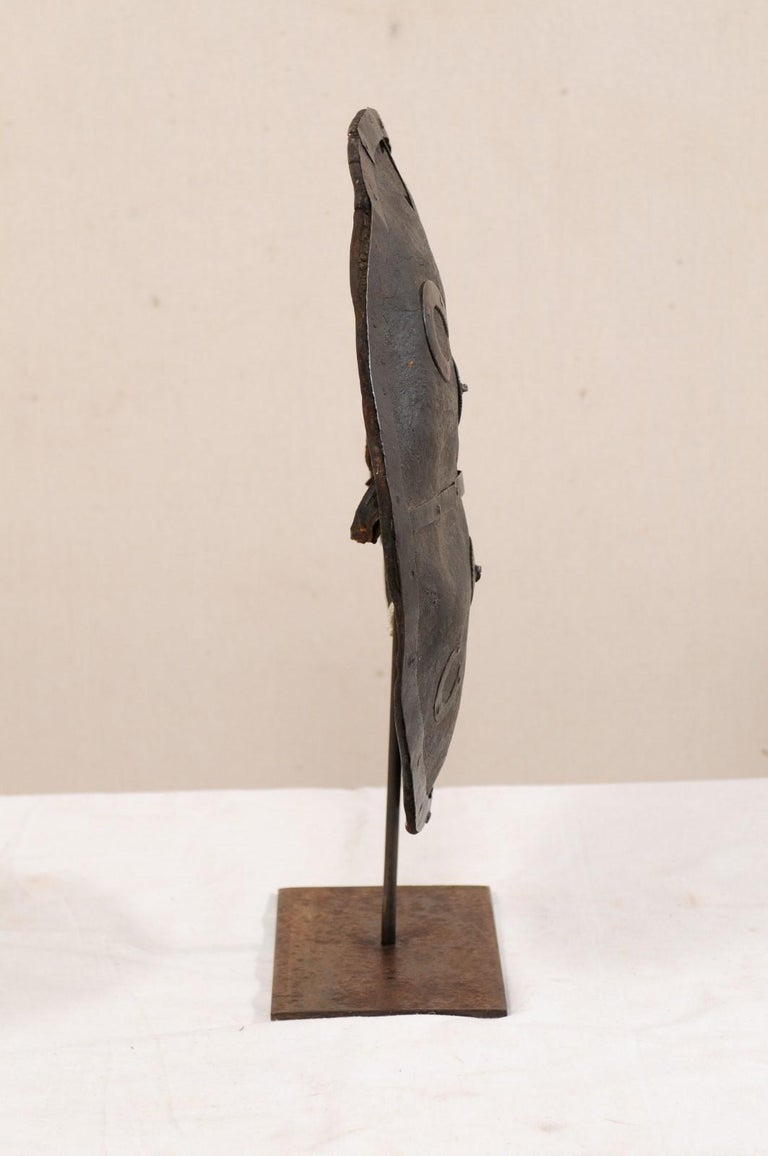 Vintage Ethiopian Leather Shield on Custom Iron Stand For Sale at 1stDibs