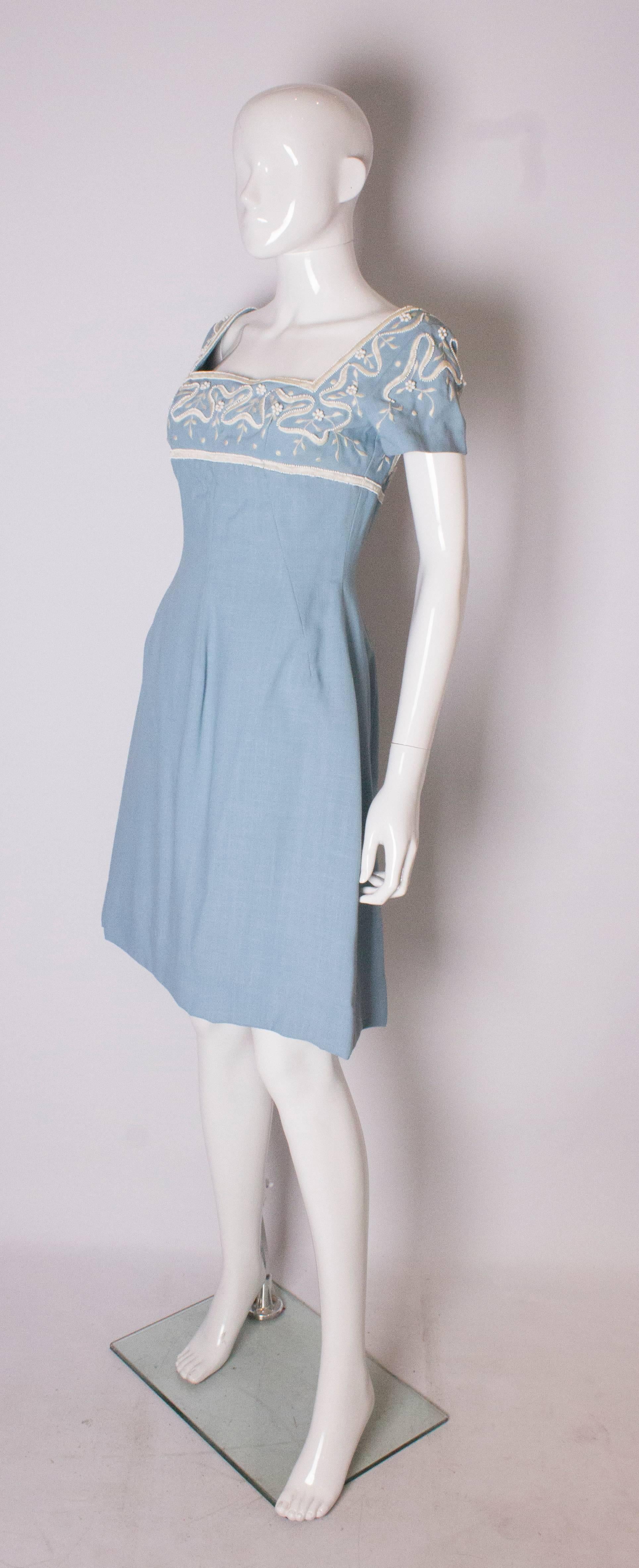 A Vintage Jean Allen 1960s Pale Blue Cotton and Beaded Day Dress at ...