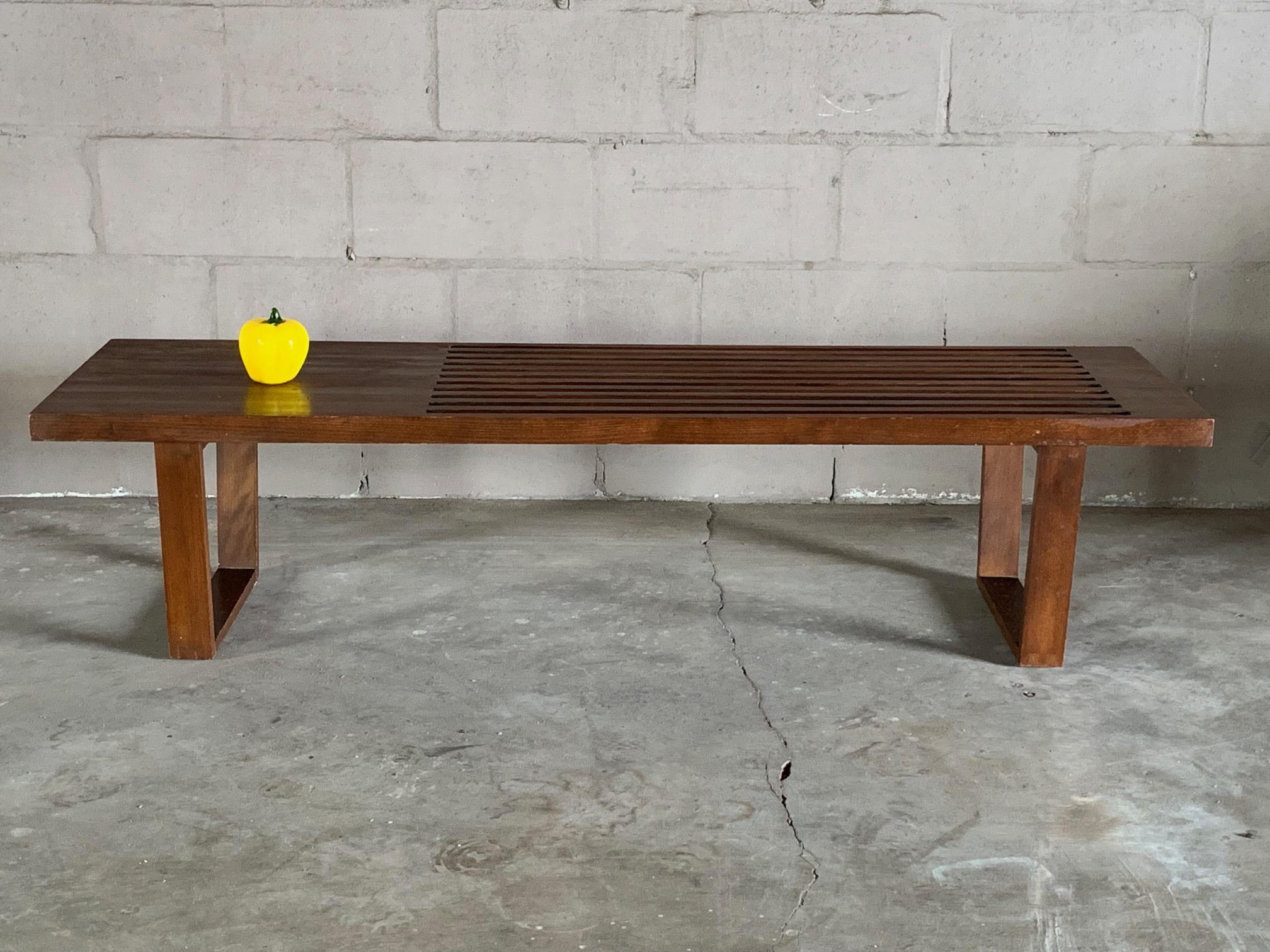 Vintage Midcentury Slat Bench at 1stDibs
