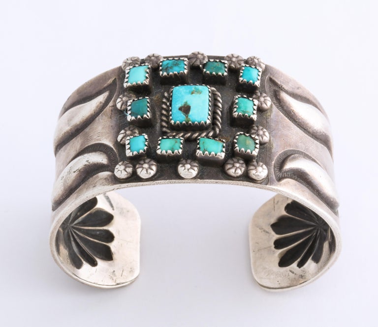 Vintage Navajo Turquoise and Silver Cuff, circa 1930-1940 at 1stDibs