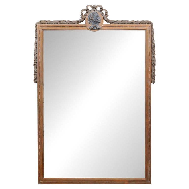 Vintage Neoclassical Style Mirror w/Bust of Caesar Adorning Crest at ...