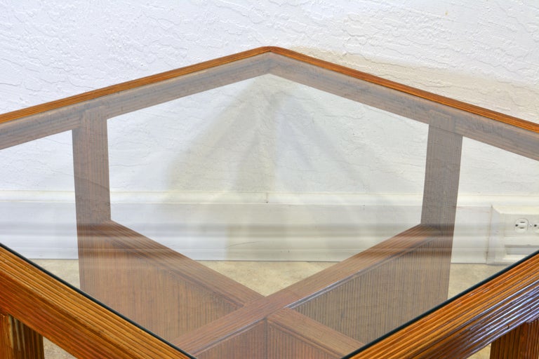 A Vintage Square Modernist Architectural Pencil Reed Glass Top Coffee ...