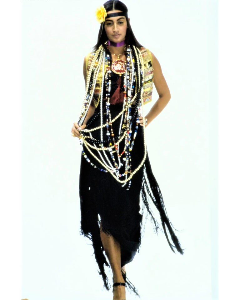 A/W 1993 Dolce and Gabbana Black Velvet Fringe Mini Dress For Sale at ...