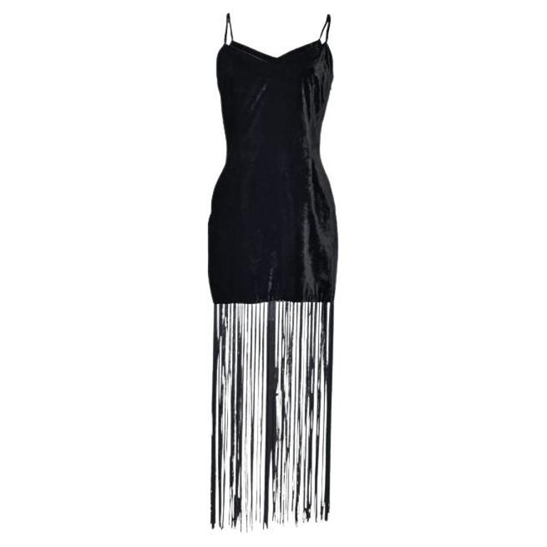 A/W 1993 Dolce and Gabbana Black Velvet Fringe Mini Dress For Sale at ...
