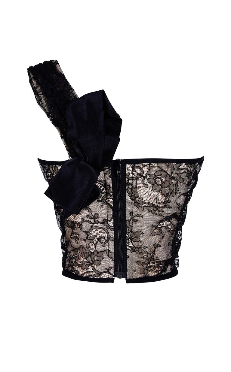A/W 1996 Vivienne Westwood Black Lace Asymmetrical One-Shoulder Corset ...