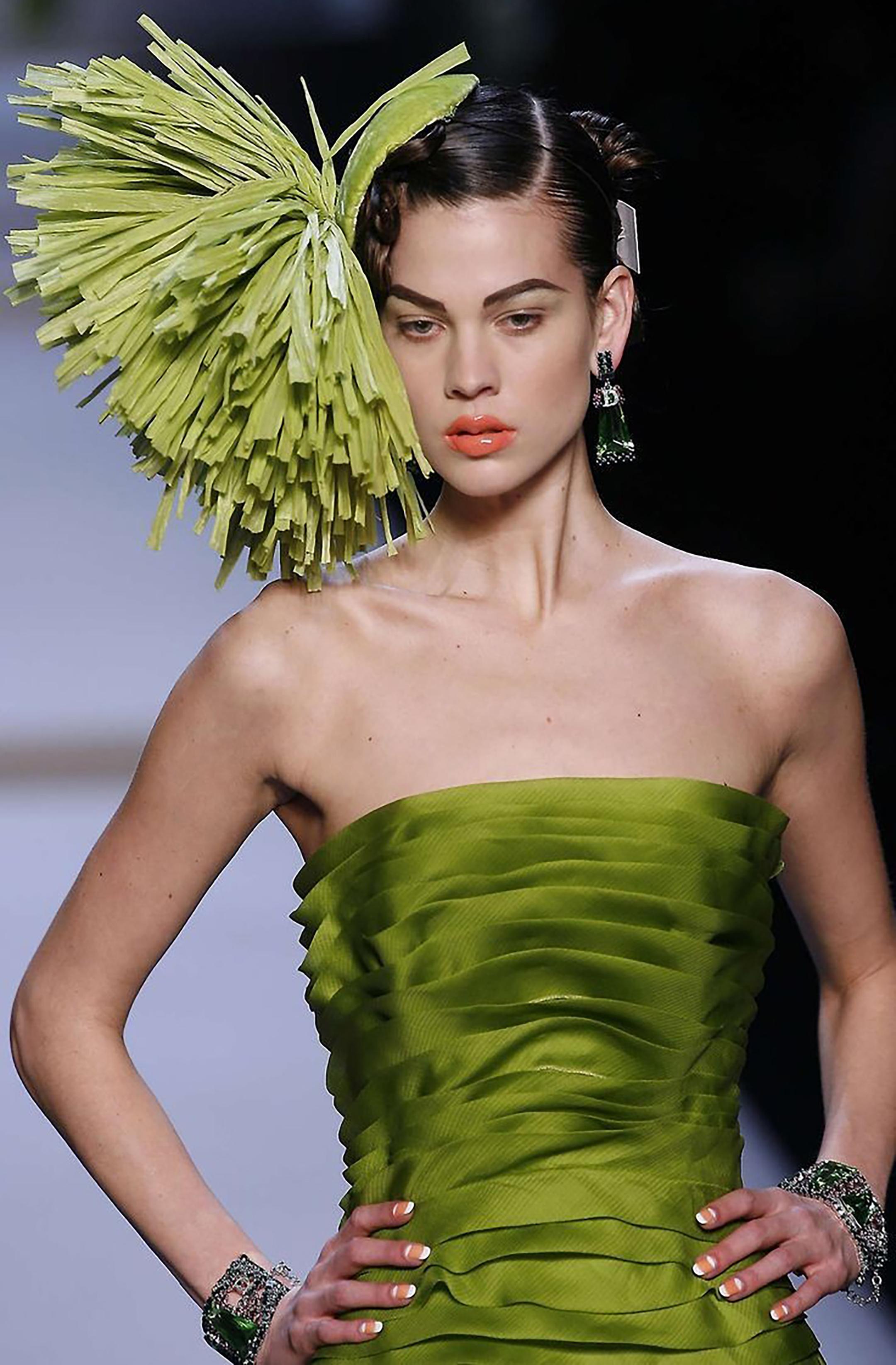 A W 2007 Christian Dior By John Galliano Green Strapless Pleated Gown