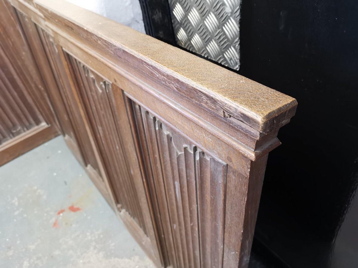 A W N Pugin, attributed, Four Pieces of Gothic Revival Oak Linen Fold ...