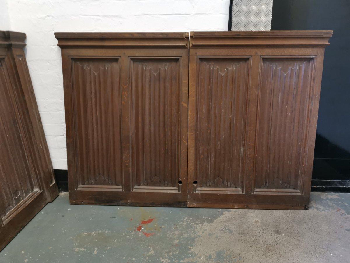 A W N Pugin, attributed, Four Pieces of Gothic Revival Oak Linen Fold ...