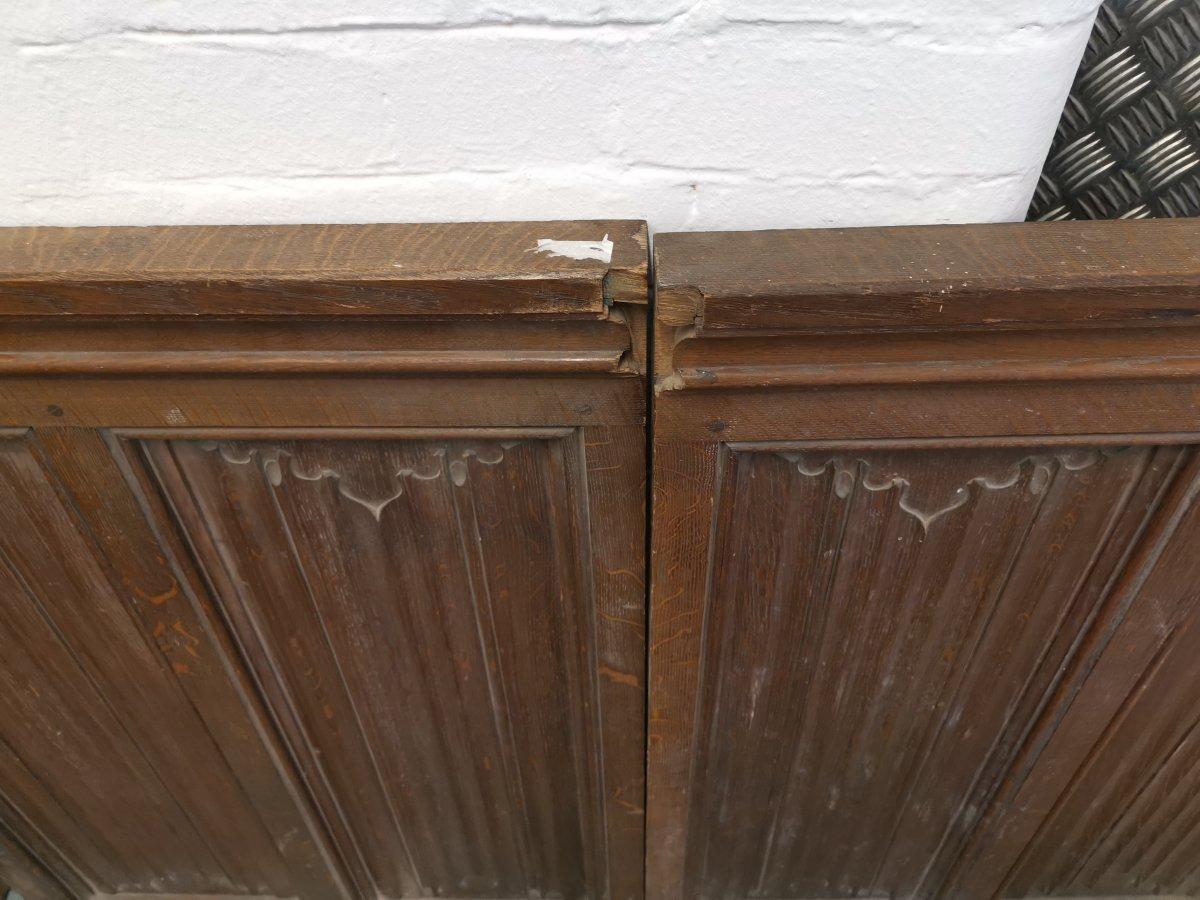 A W N Pugin, attributed, Four Pieces of Gothic Revival Oak Linen Fold ...