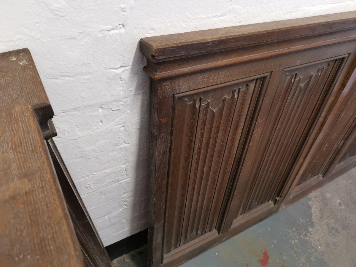 A W N Pugin, attributed, Four Pieces of Gothic Revival Oak Linen Fold ...