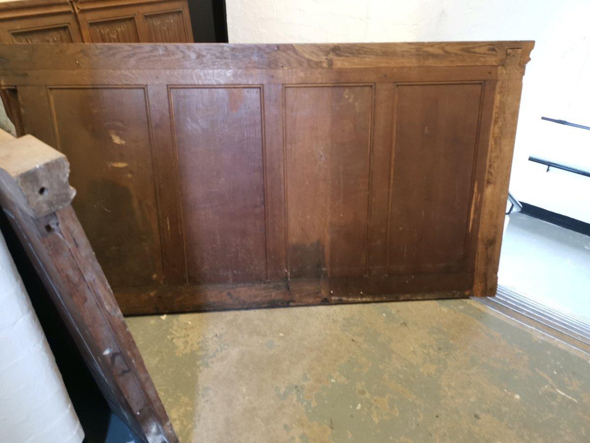 A W N Pugin, attributed, Four Pieces of Gothic Revival Oak Linen Fold ...