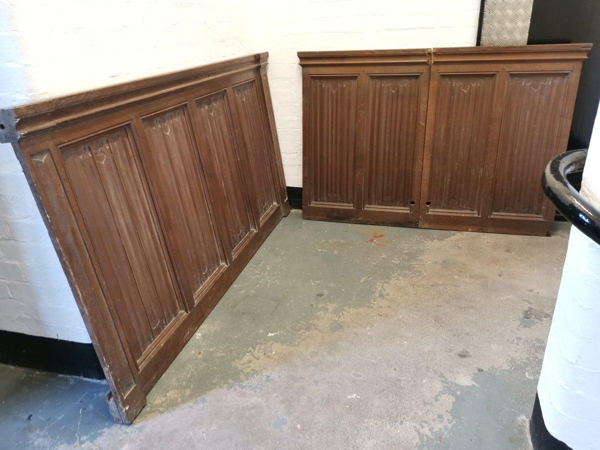 A W N Pugin, attributed, Four Pieces of Gothic Revival Oak Linen Fold ...