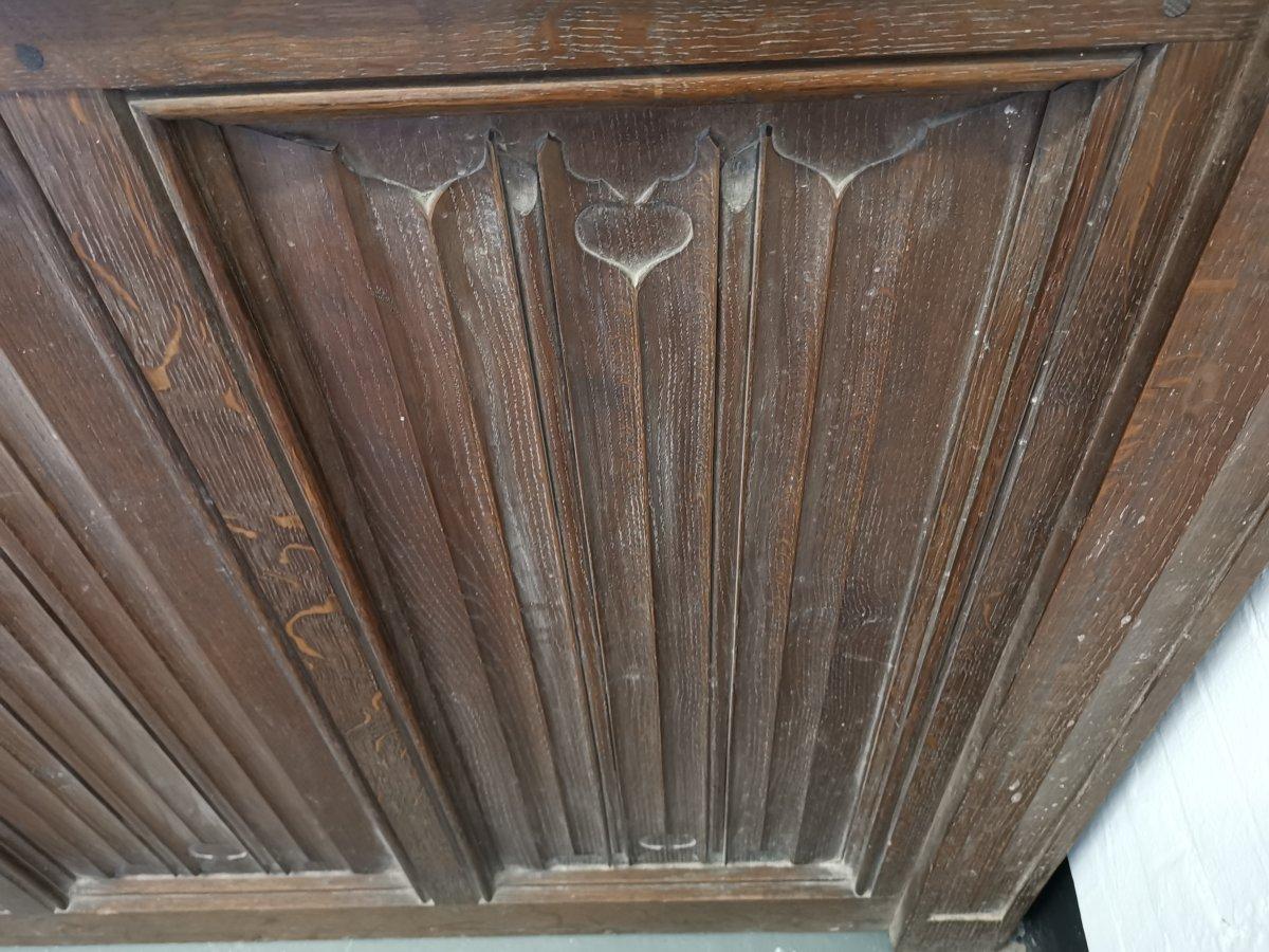 A W N Pugin, attributed, Four Pieces of Gothic Revival Oak Linen Fold ...