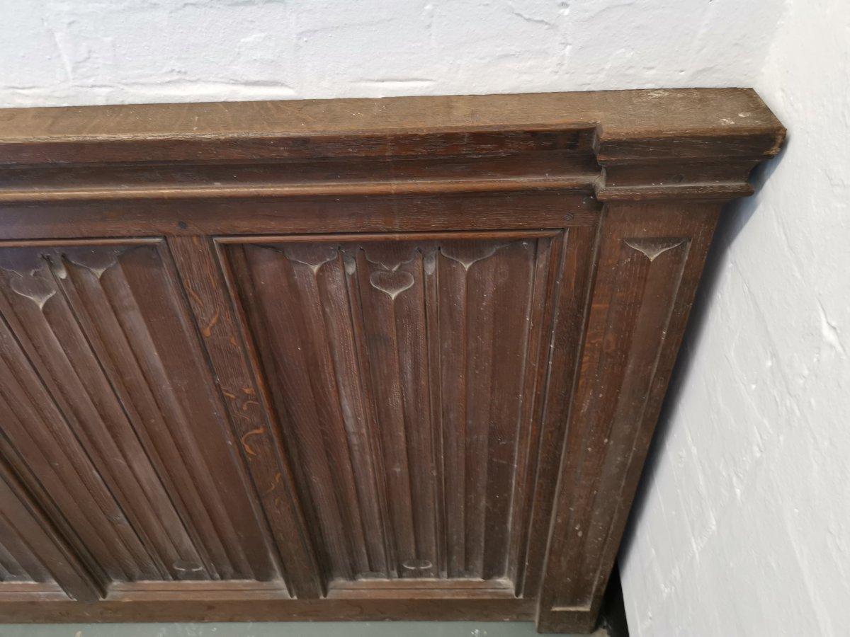 A W N Pugin, attributed, Four Pieces of Gothic Revival Oak Linen Fold ...