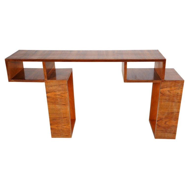 Walnut Veneer Cubist Console For Sale at 1stDibs