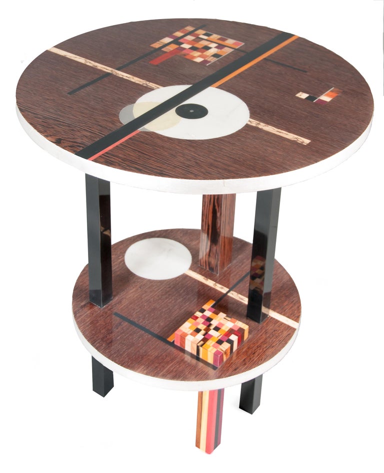 Wassily Kandinsky Inspired Colorful, Gilded, and Inlaid Round Wenge ...