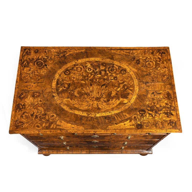 William and Mary Marquetry Walnut Veneered Chest of Drawers at 1stDibs