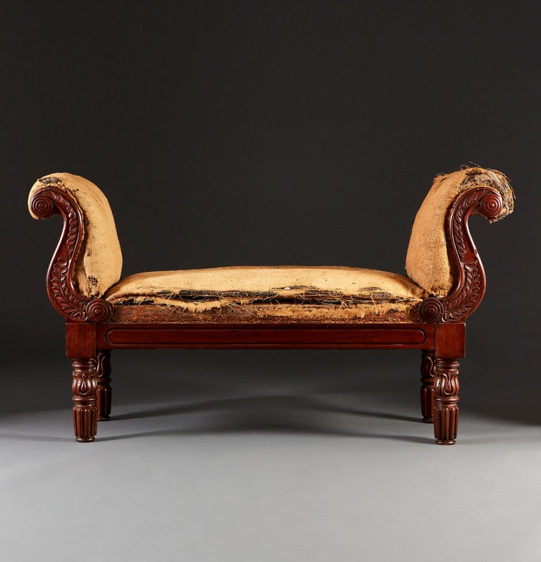 William IV Mahogany Window Seat with Scrolling Arms For Sale at 1stDibs