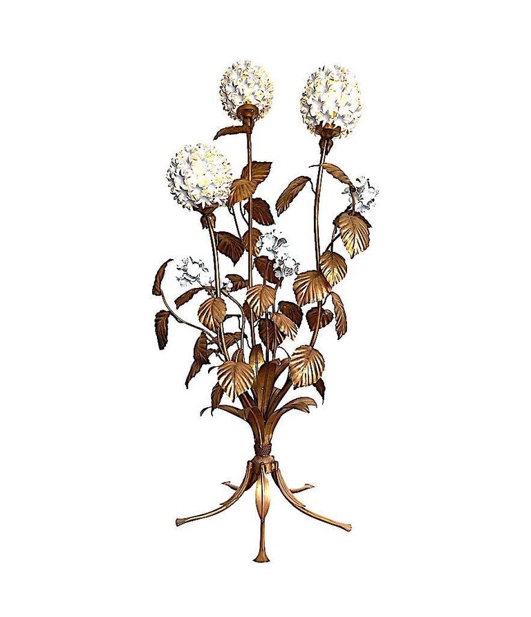 Wonderful Italian 1960s Gilt Metal and White Enamel Hydrangea Floor ...