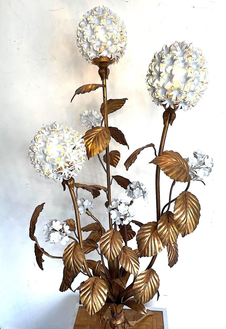 Wonderful Italian 1960s Gilt Metal and White Enamel Hydrangea Floor ...