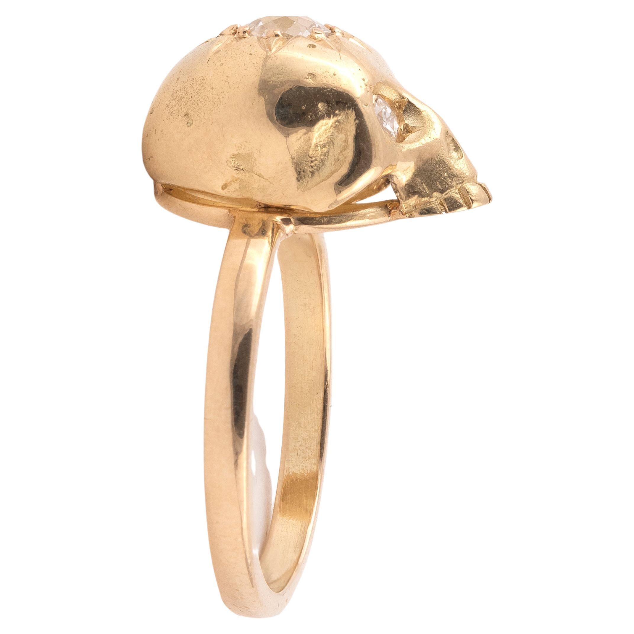 A Yellow Gold And Diamond Skull Ring For Sale at 1stDibs