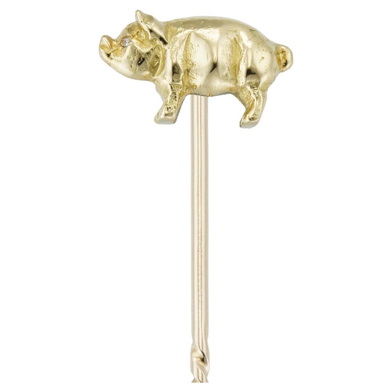 Yellow Gold Pig Stickpin For Sale at 1stDibs