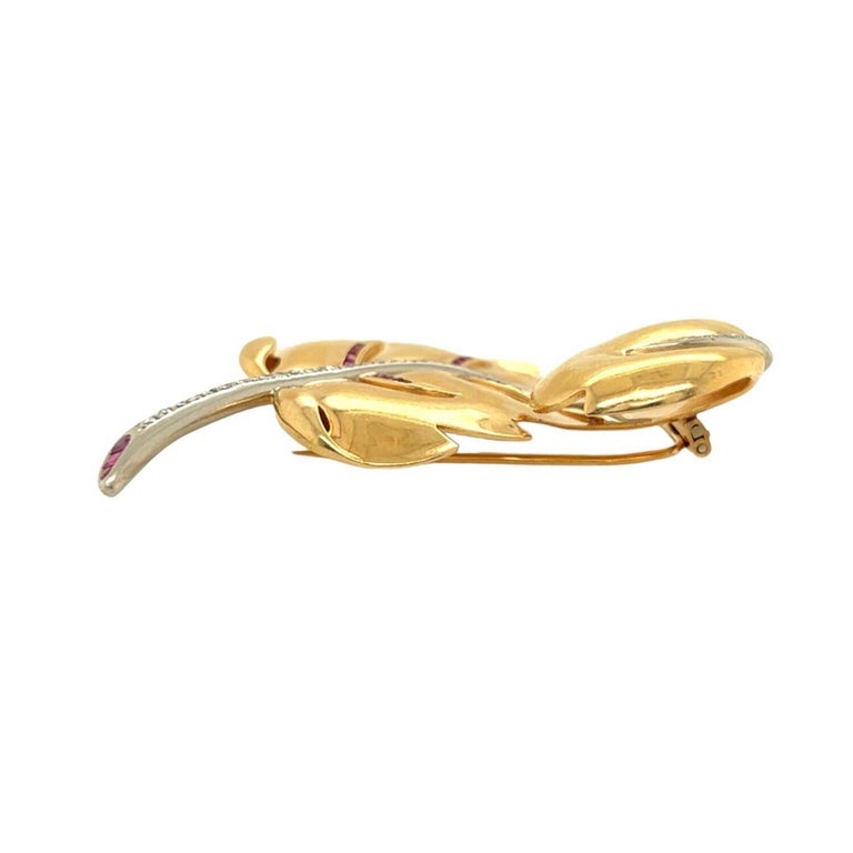 Yellow Gold, Ruby and Diamond Brooch For Sale at 1stDibs