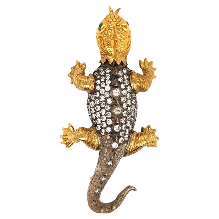 Yellow Gold, Silver Topped Gold and Diamond Brooch For Sale at 1stDibs
