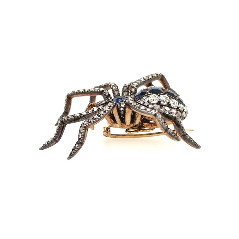 Yellow Gold, Silver Topped Gold, Diamond, Sapphire and Ruby Spider ...
