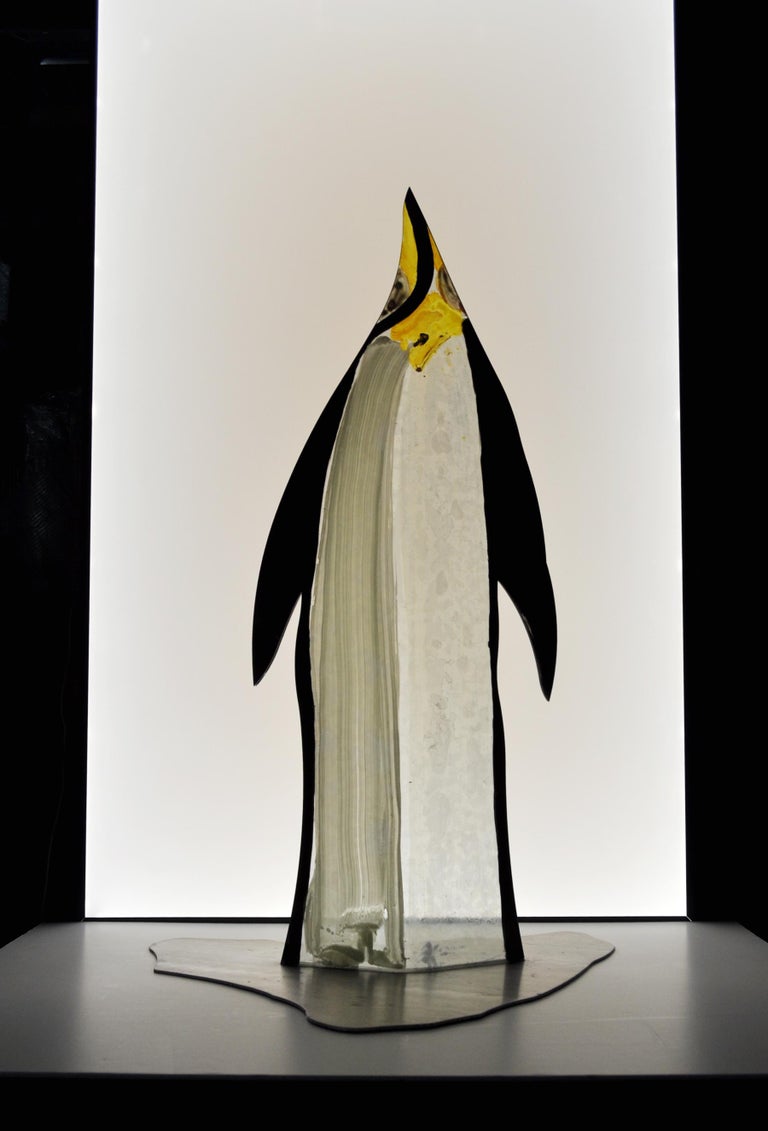 Peter Stuhr - Scandinavian Stained Glass Pinguin Sculpture mounted on ...