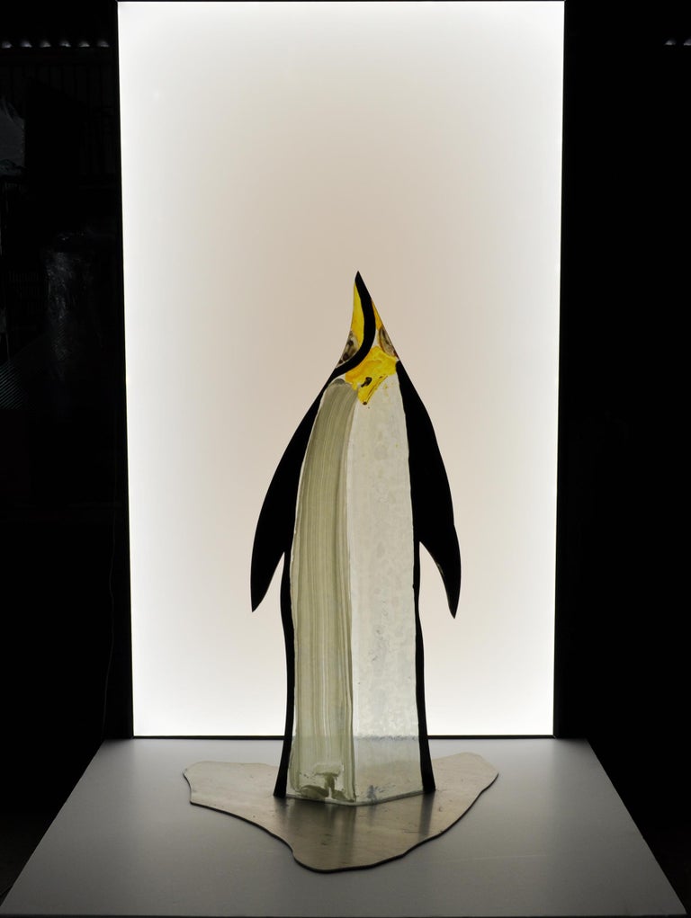 Peter Stuhr - Scandinavian Stained Glass Pinguin Sculpture mounted on ...