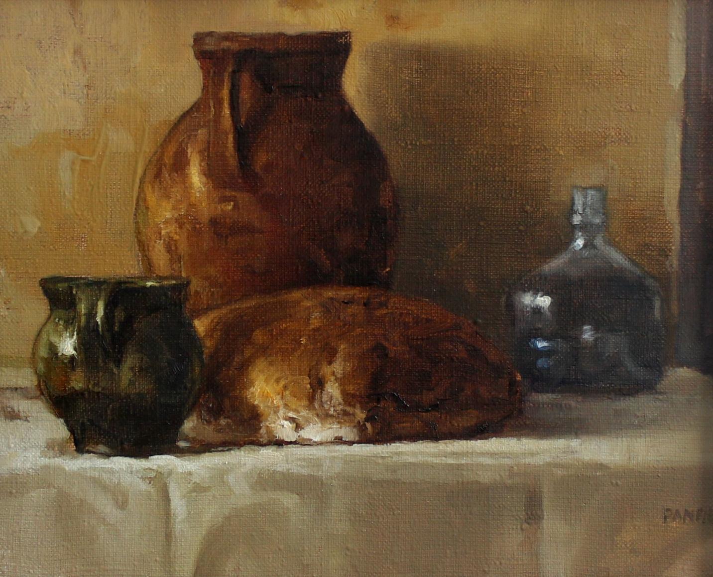 Józef Panfil - Still life with a bottle - XXI century, Figurative oil ...