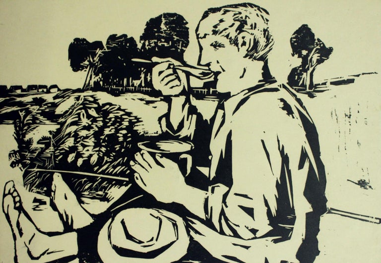 Jerzy Panek - A fisherman - XX century, Black and white print, Woodcut ...