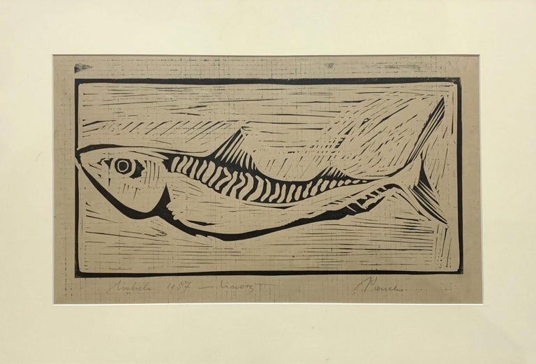 Jerzy Panek - Mackerel - XXe siècle, imprimé noir et blanc, gravure à ...