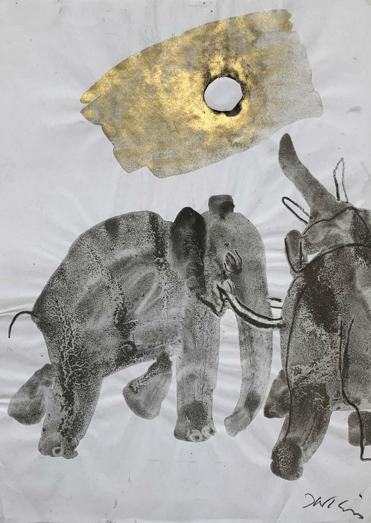 Jozef Wilkon - Black arabs - Figurative Gouache Painting, Animals ...