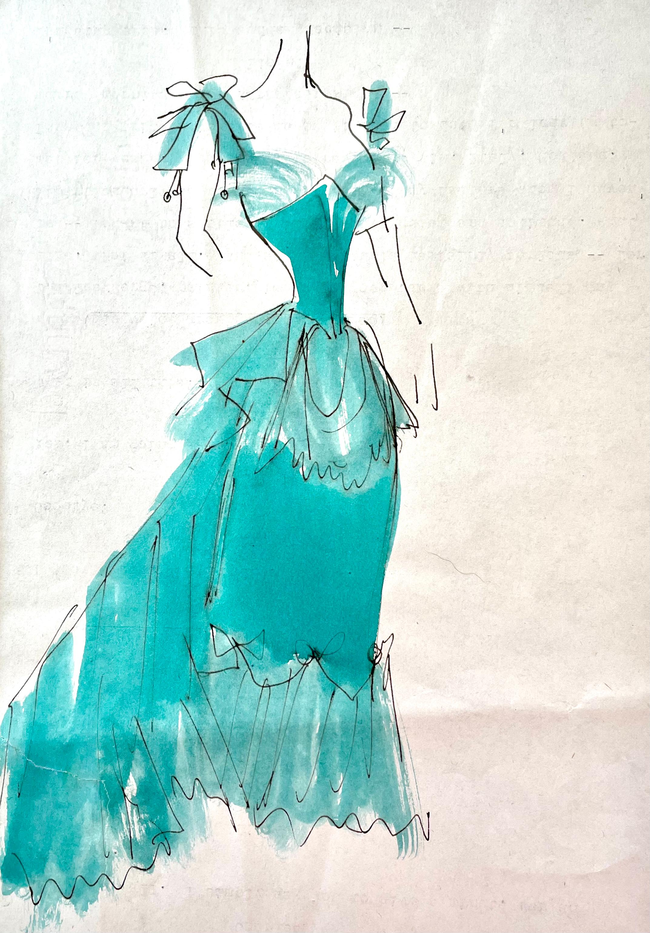 Cecil Beaton - Design for a Gown by Sir Cecil Beaton For Sale at 1stDibs