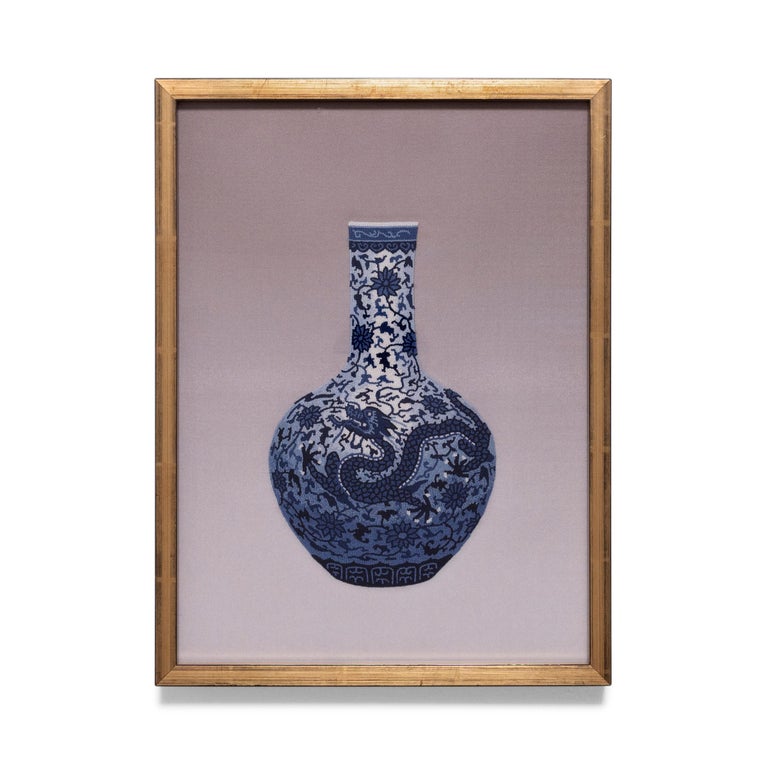 Unknown - Chinese Forbidden Stitch Embroidery of a Blue and White Vase ...