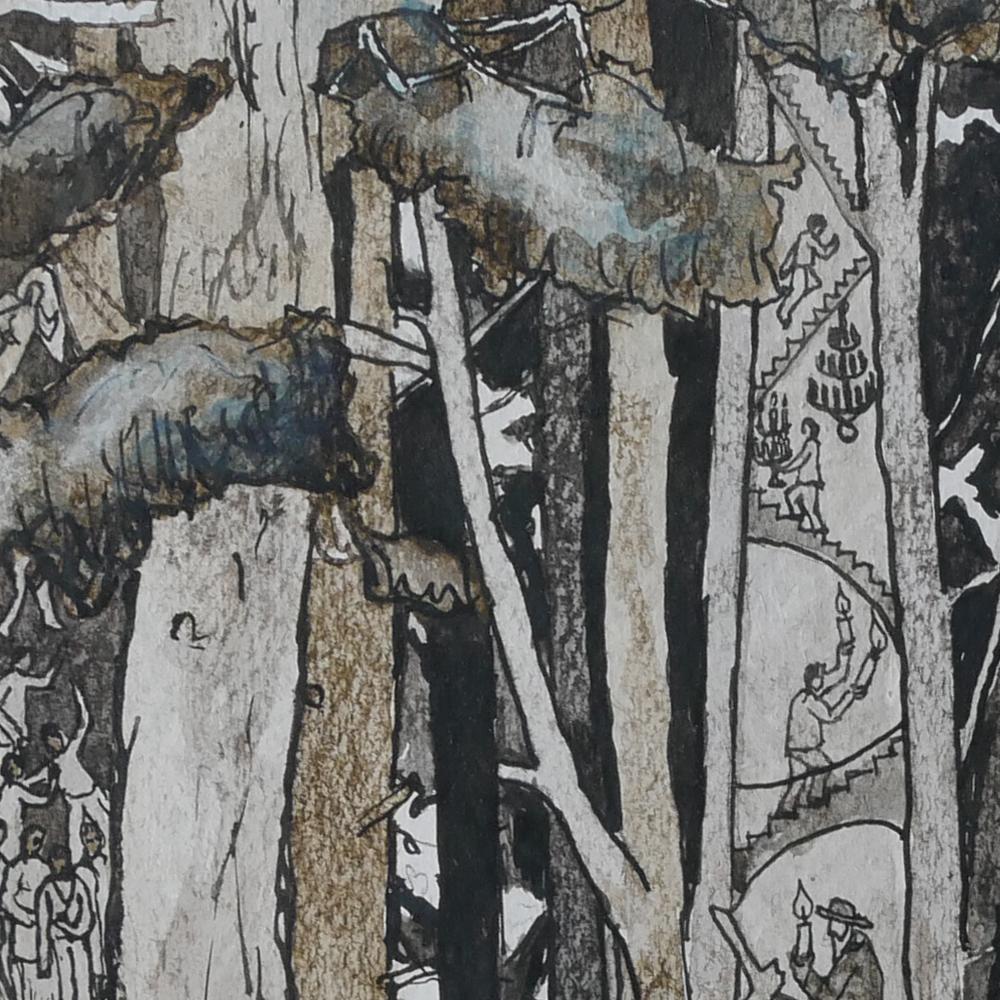 Frank Girard - "Pinewood", Trees Inhabited by Human in Nature, Drawing ...